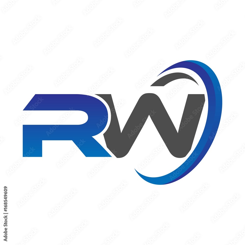 vector initial logo letters rw with circle swoosh blue gray Stock ...