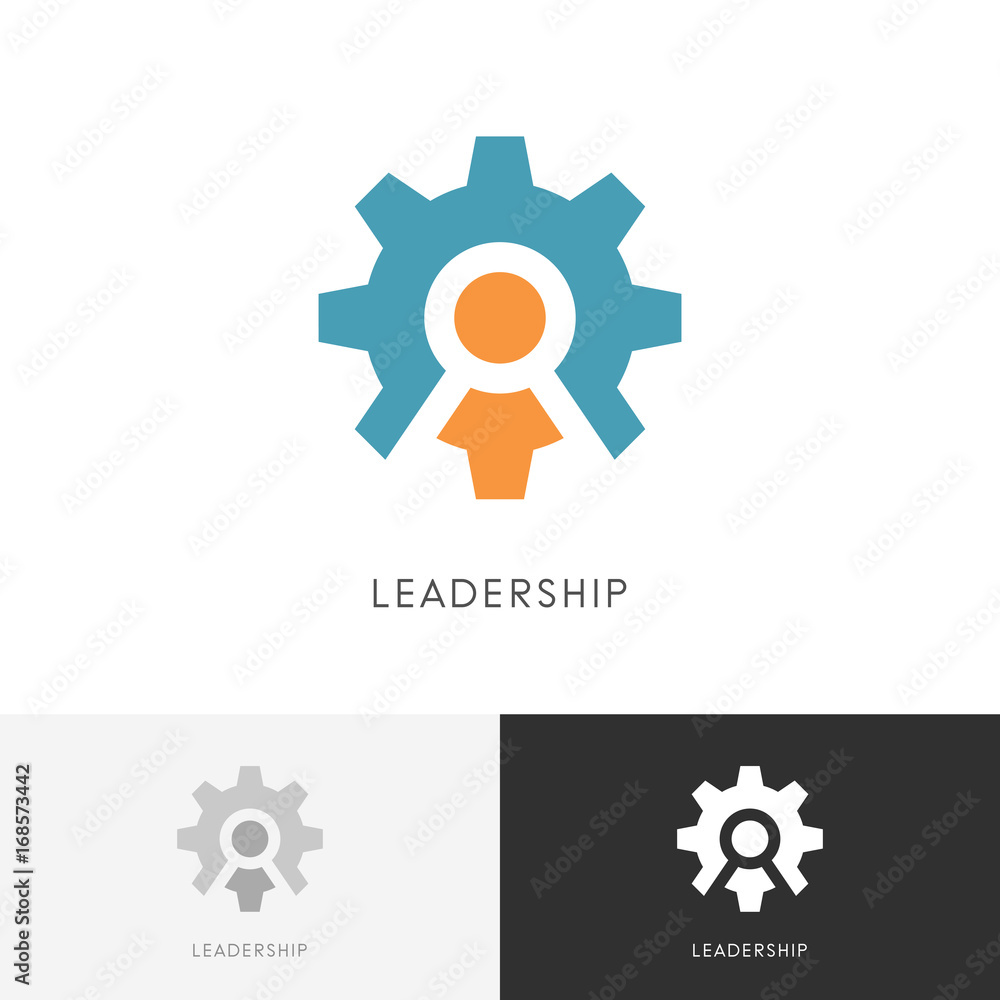 Leadership gear wheel logo - director or head with staff and pinion ...
