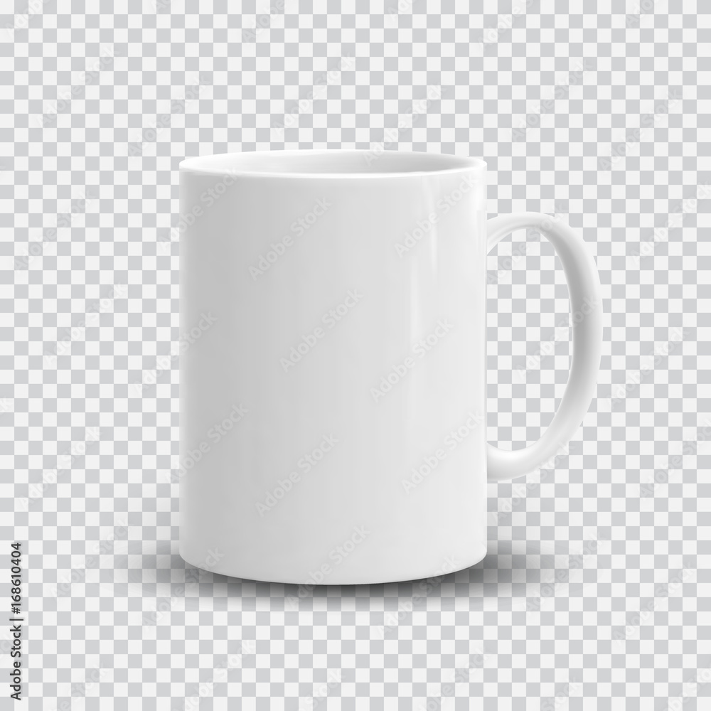 Realistic white cup isolated on transparent background. Vector template ...