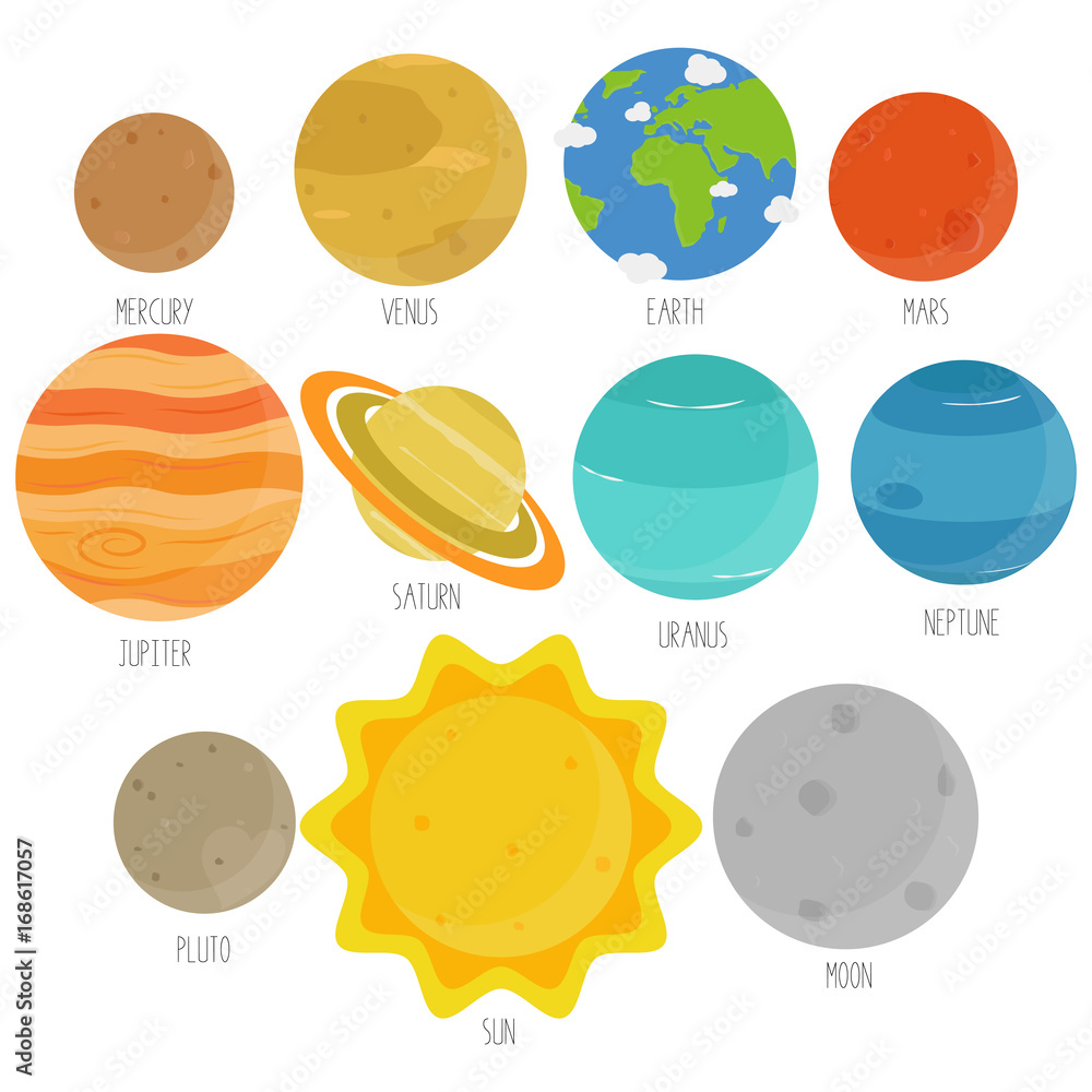 Vector de Stock Cartoon Planets Of The Solar System In white Background ...