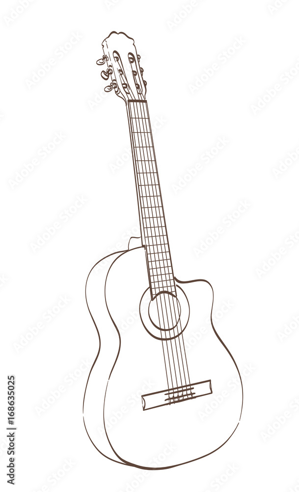 classical cutaway guitar outlines drawing. vector illustration Stock ...
