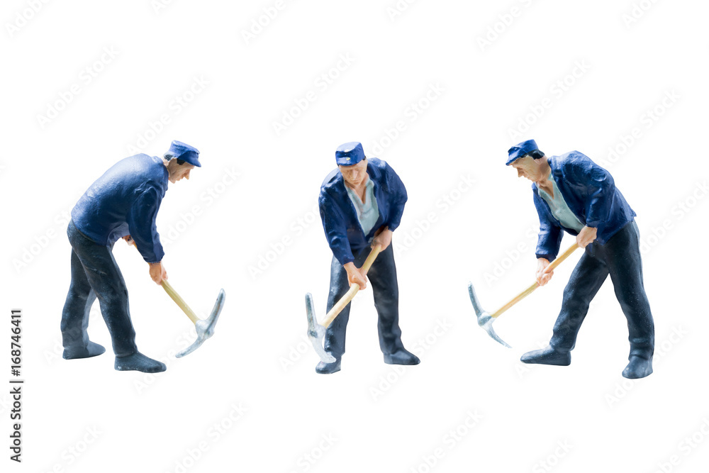 Miniature people worker construction concept on isolate white ...