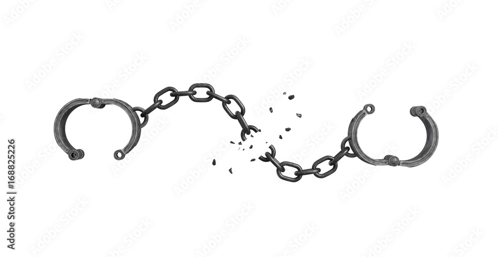 3d rendering of open arm shackles hanging on white background with a ...