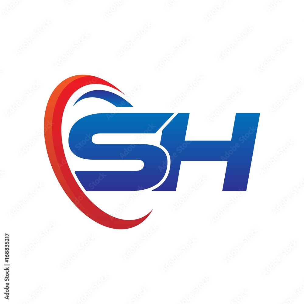 dynamic vector initial letters logo sh with circle swoosh red blue ...