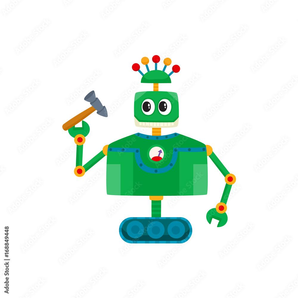 vector flat cartoon funny friendly robot. Humanoid male character with ...