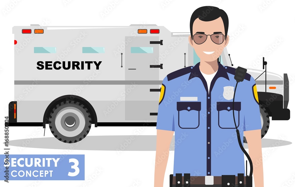 Security concept. Detailed illustration of armored car and security ...