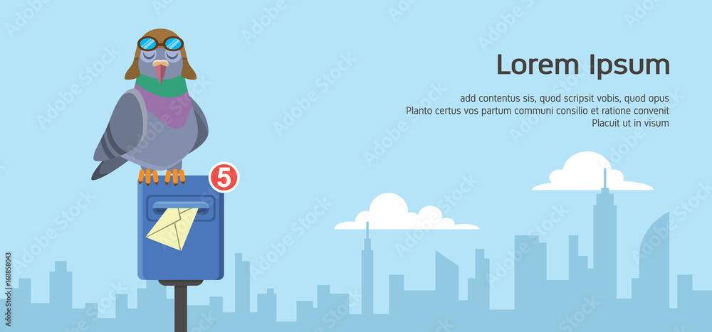 carrier pigeon sending email notification stand on post box. email ...