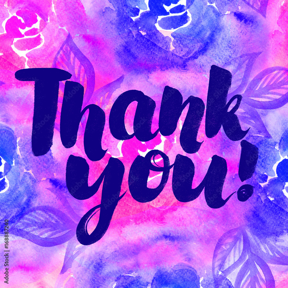 Watercolor background with text: Thank You! Floral watercolor design ...