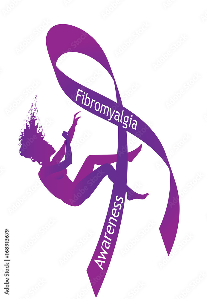 Image vectorielle Stock Fibromyalgia awareness. Purple silhouette of a ...