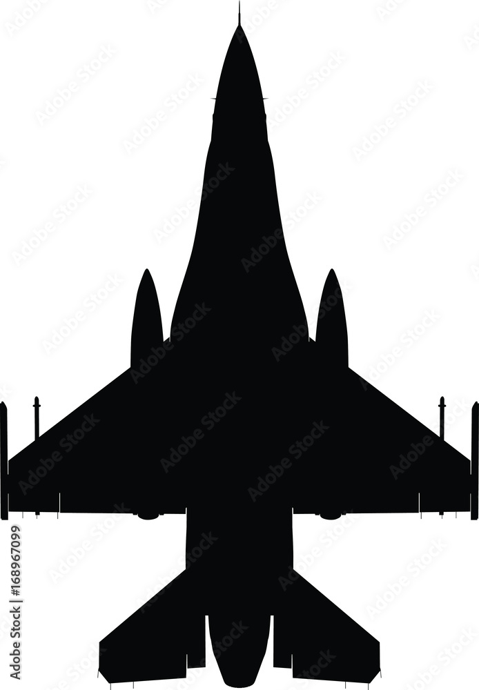 Vector silhouette of the detailed fighter jet F-16. Stock Vector ...