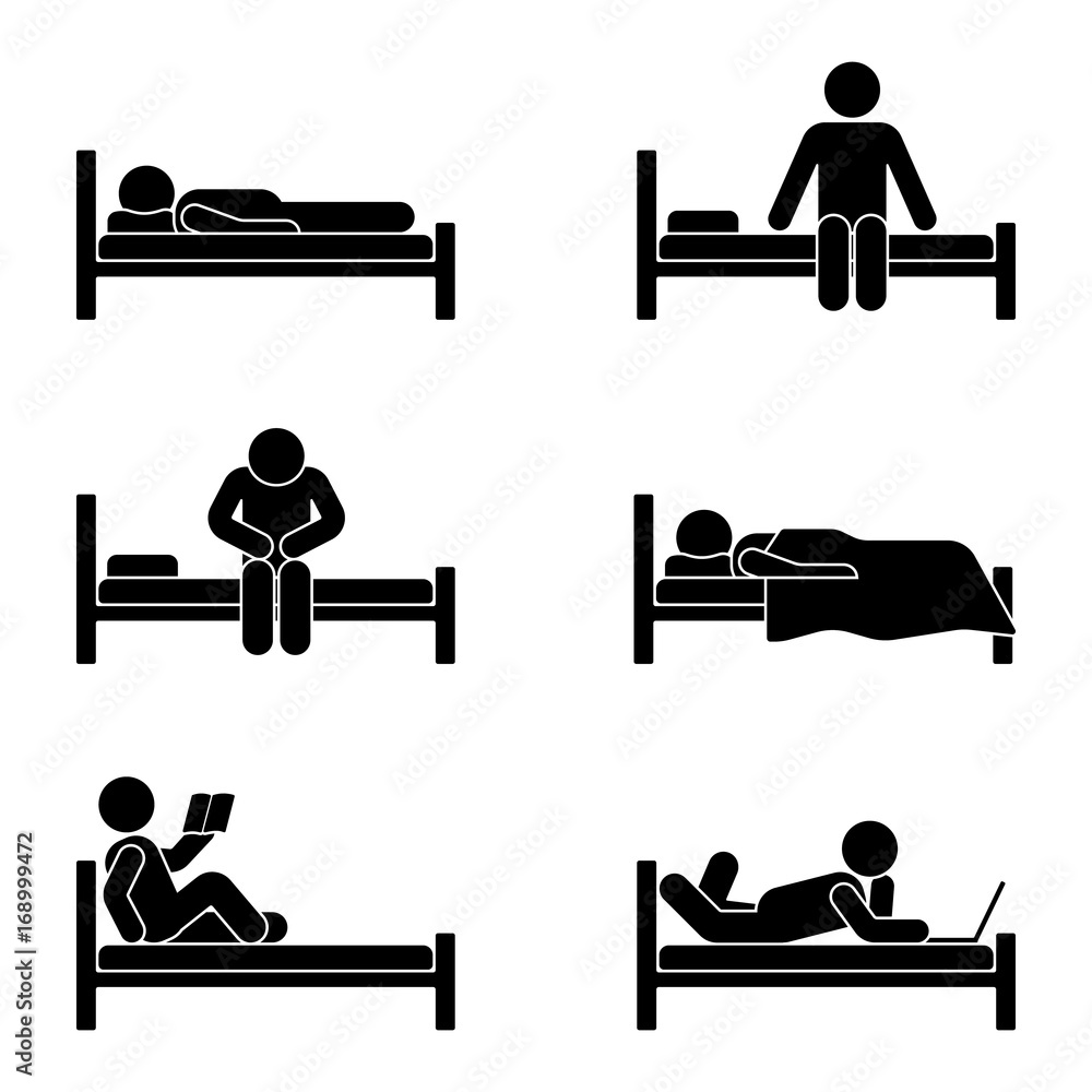 Stick figure different position in bed. Vector illustration of dreaming ...