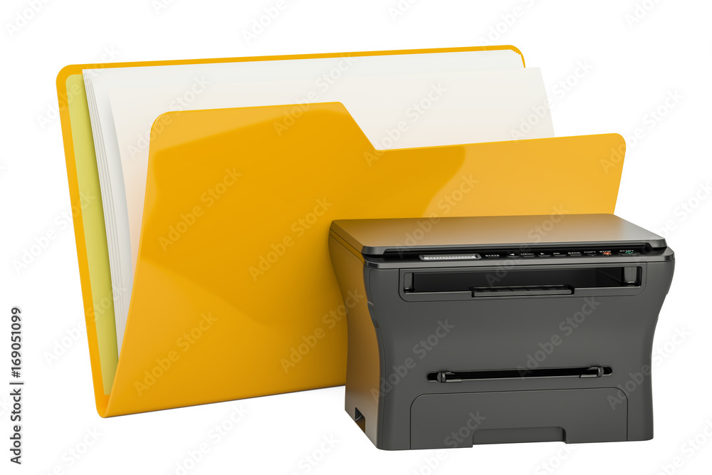 Computer folder icon with multifunction printer MFP, 3D rendering 素材庫插圖 ...