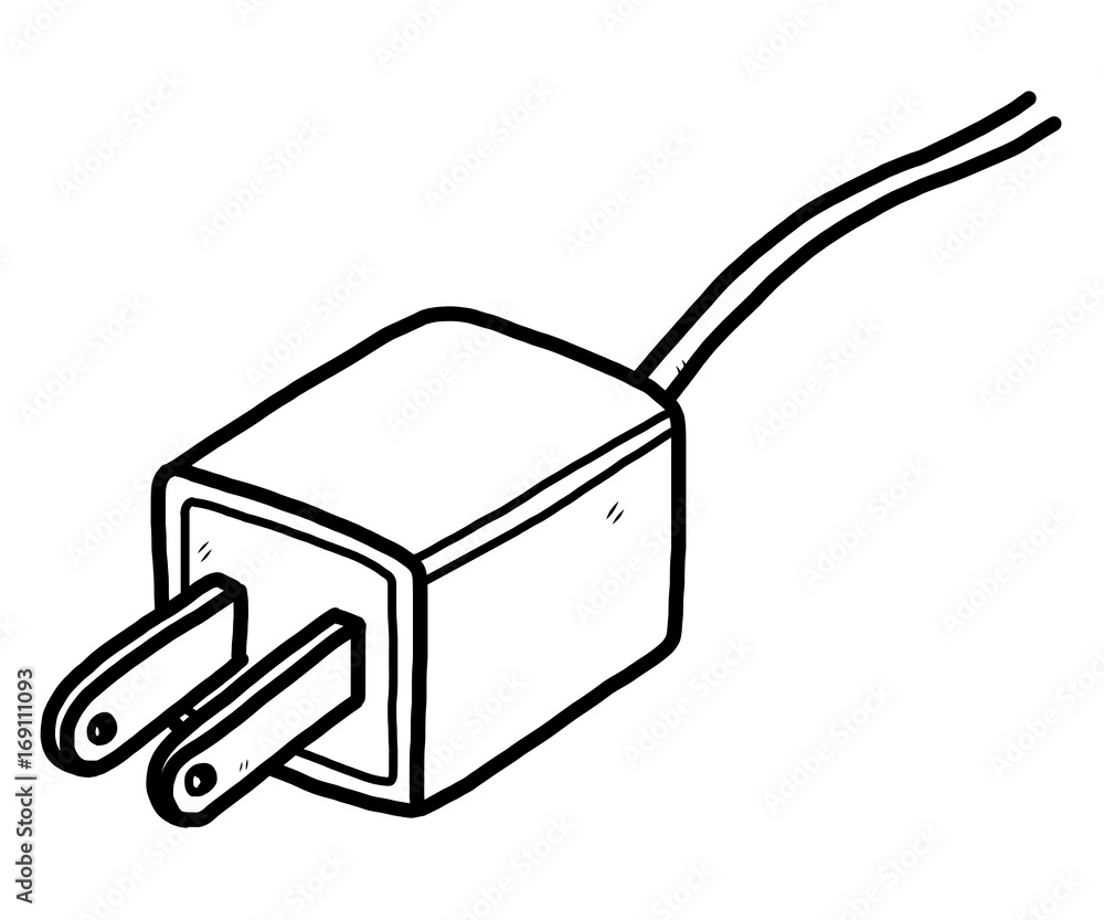 plug, smartphone charger / cartoon vector and illustration, black and ...