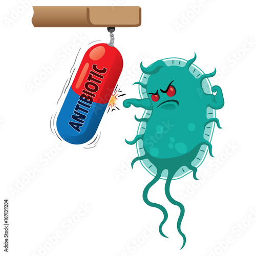 Cartoon representation of a superbug a microorganism, being strong and ...