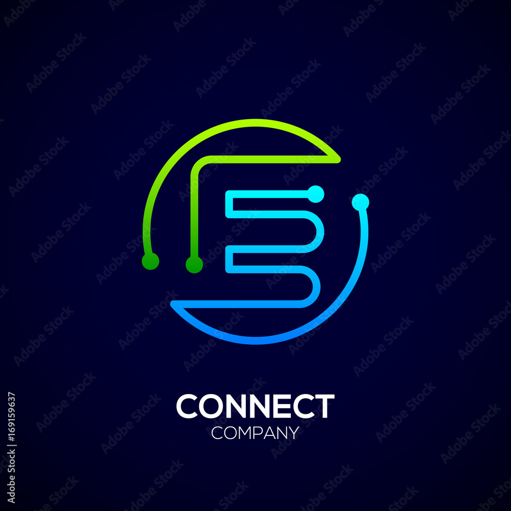 Letter E logo, Circle shape symbol, green and blue color, Technology ...