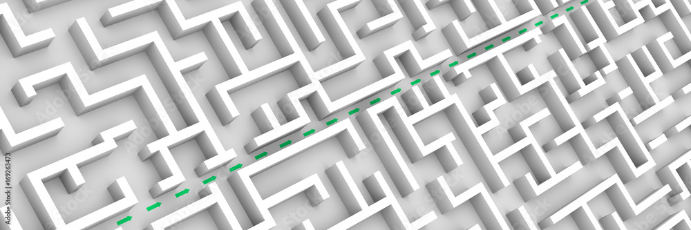 huge white maze structure, green arrows showing shortcut through the ...