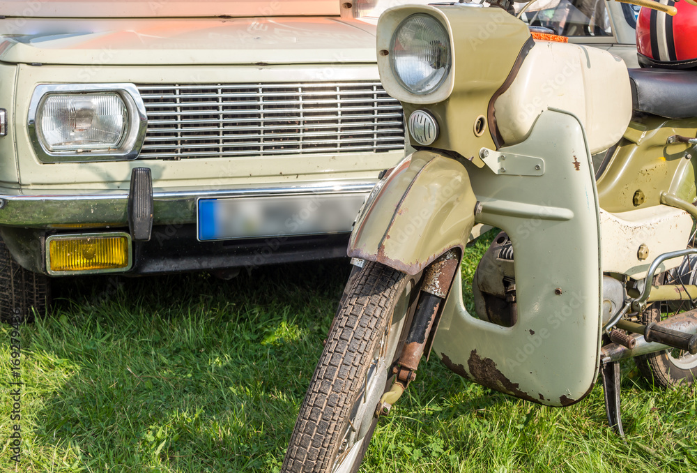 DDR Oldtimer Moped mit Oldtimer Stock Photo | Adobe Stock
