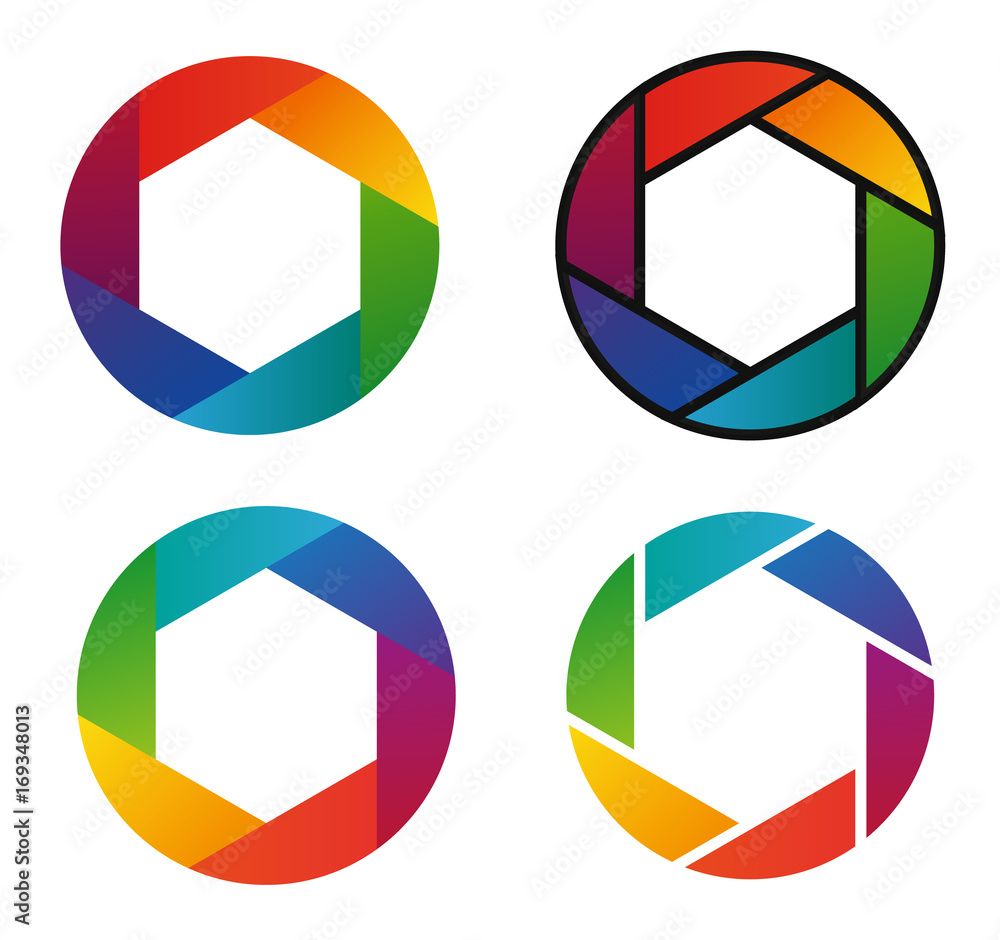 Vector de Stock Four colorful circle rainbow pictograms - first icon ...