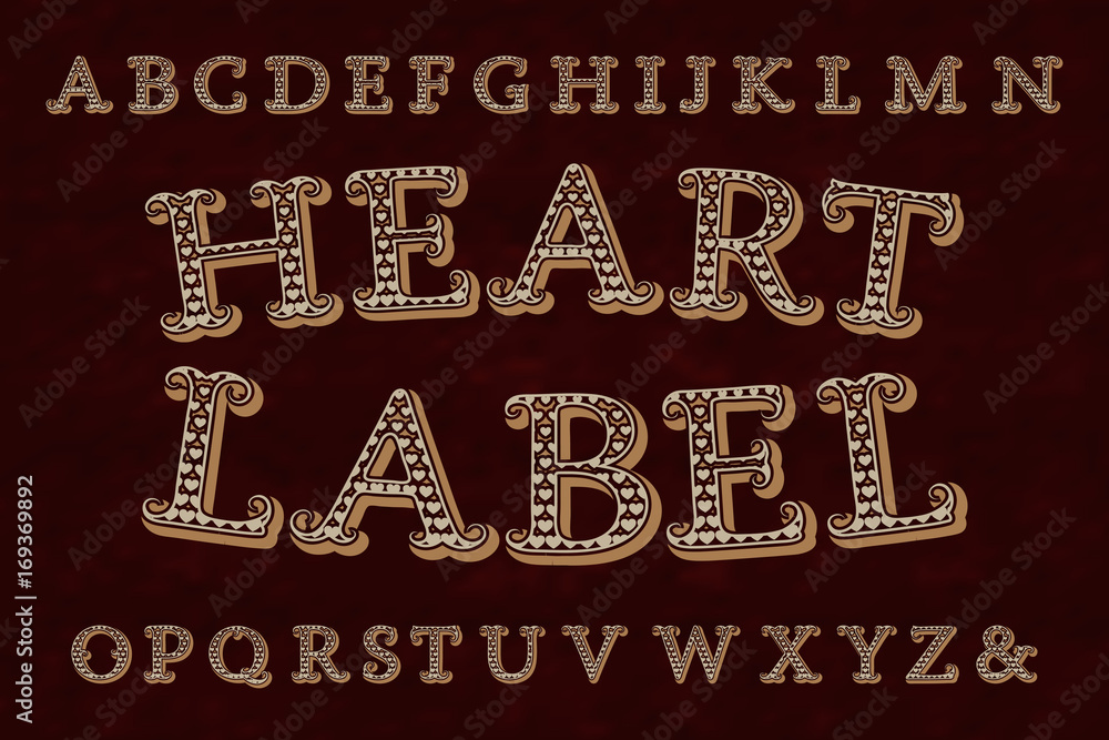 Heart label font. Isolated english alphabet. Stock Vector | Adobe Stock