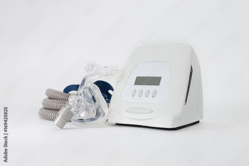 Full components of Cpap machine on white background,selective focus ...
