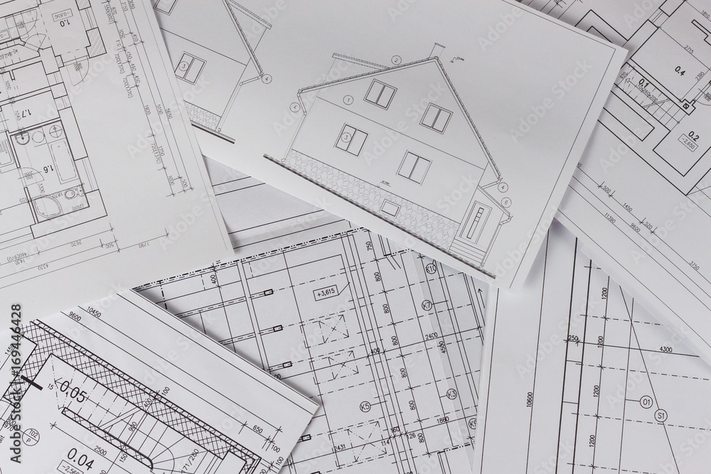 Plans of building. Architectural project. Floor plan designed building ...