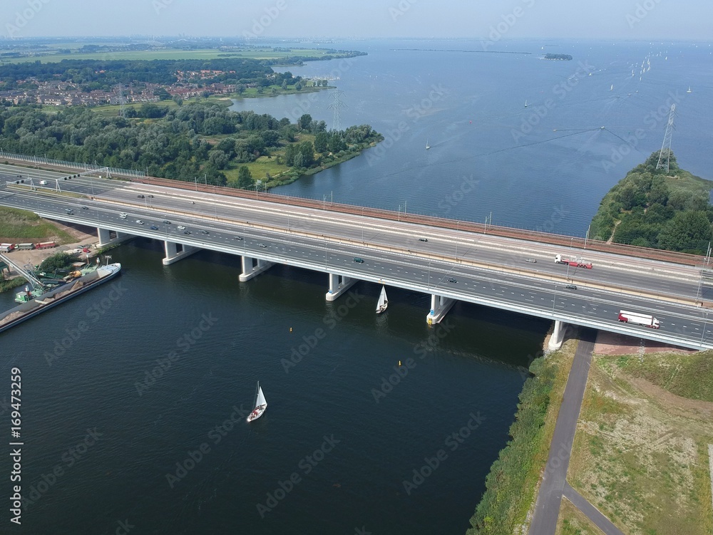 Photo Stock Aerial view of the highway A6 bridge (''Hollandse Brug ...