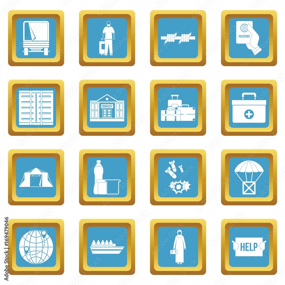 Refugees problem icons azure Stock Vector | Adobe Stock