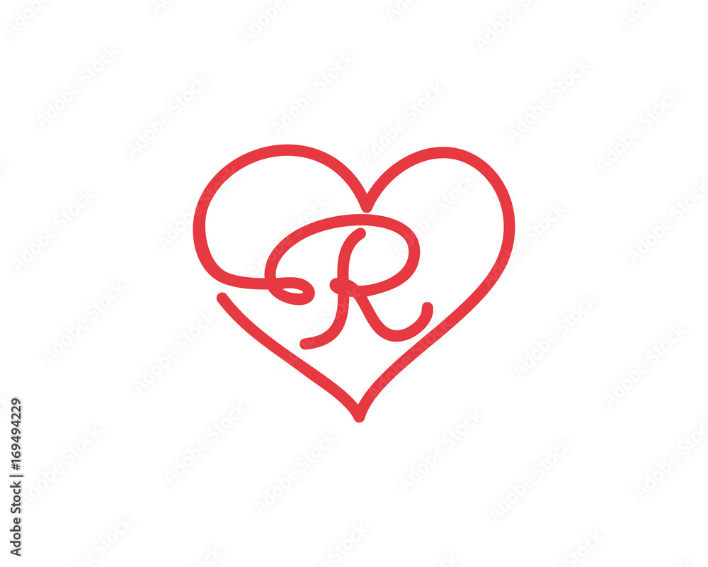 R Heart Logo Valentines Day Lettering Vector Design Images, Letter R