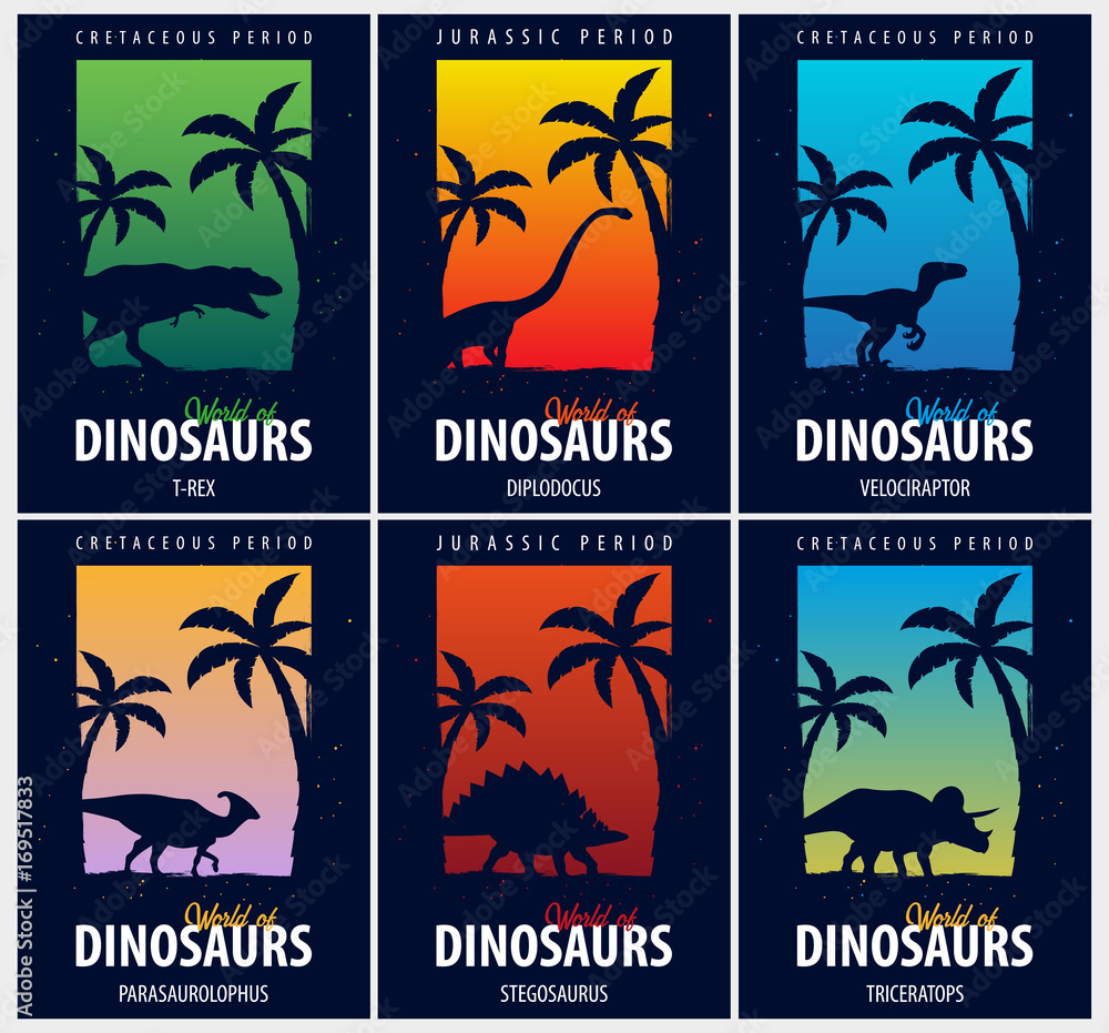 Posters collection World of dinosaurs. Prehistoric world. T-rex ...