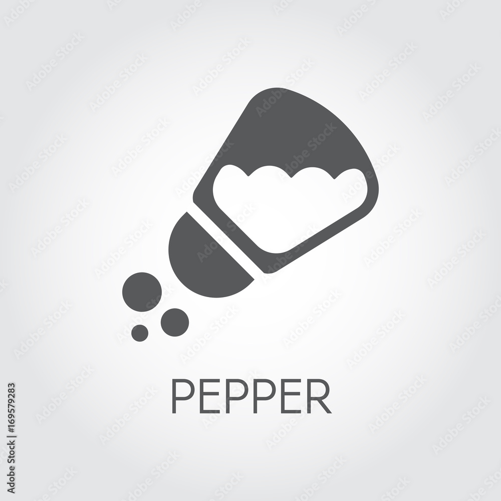 Salt pepper shaker icon drawing in flat art style. Label for culinary ...