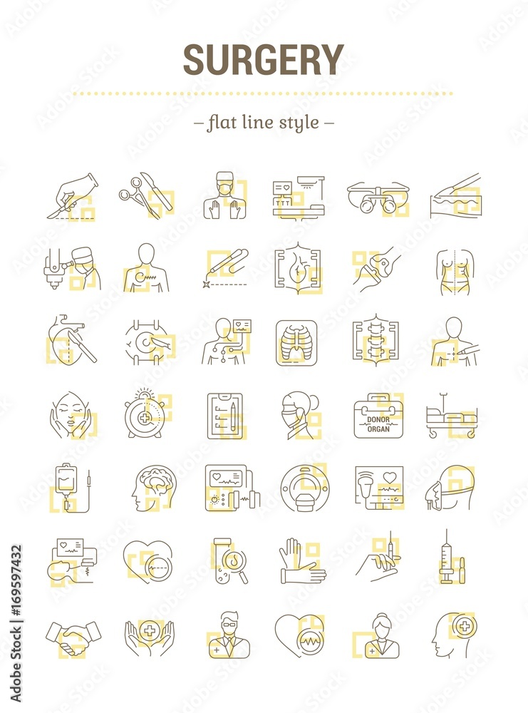 Vector graphic set.Isolated Icons in flat, contour, thin, minimal and ...