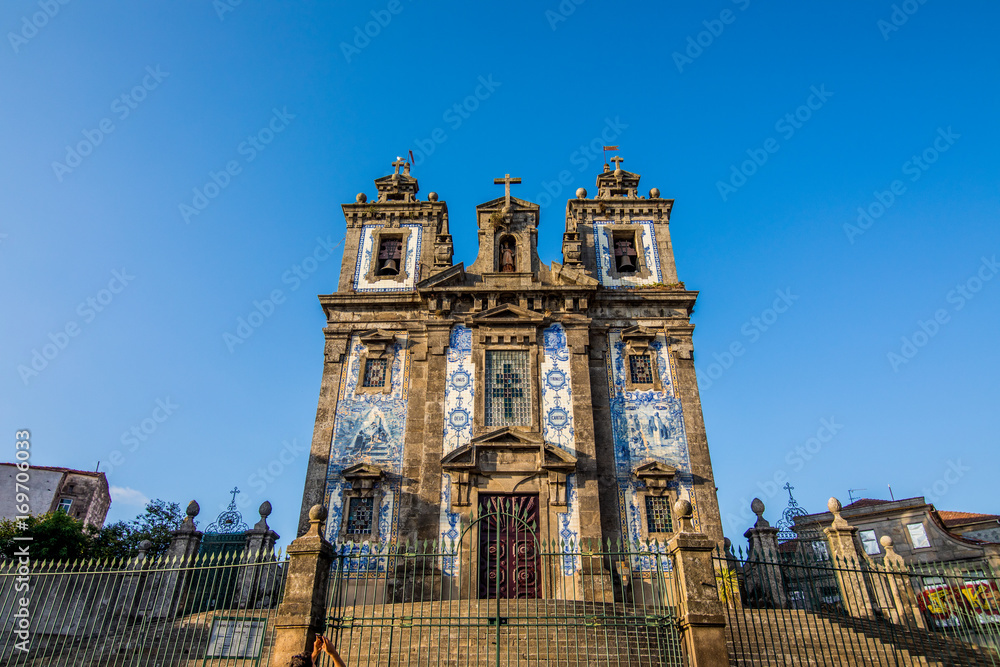 Porto, Portugal - July 2017. Two portuguese churches in Porto that look ...