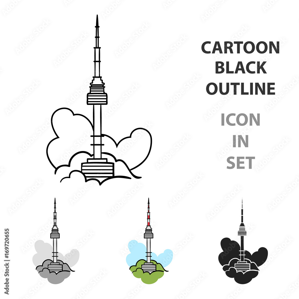 Seoul tower icon in cartoon style isolated on white background. South ...