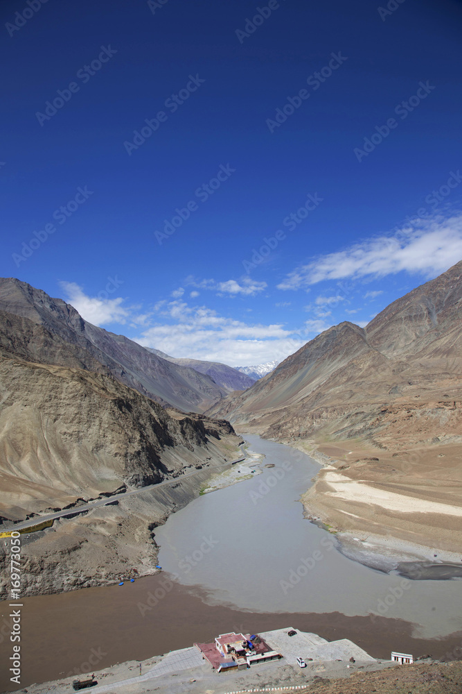 Confluence of Zanskar and Indus river, Leh, Ladakh, J&K, India. Stock ...
