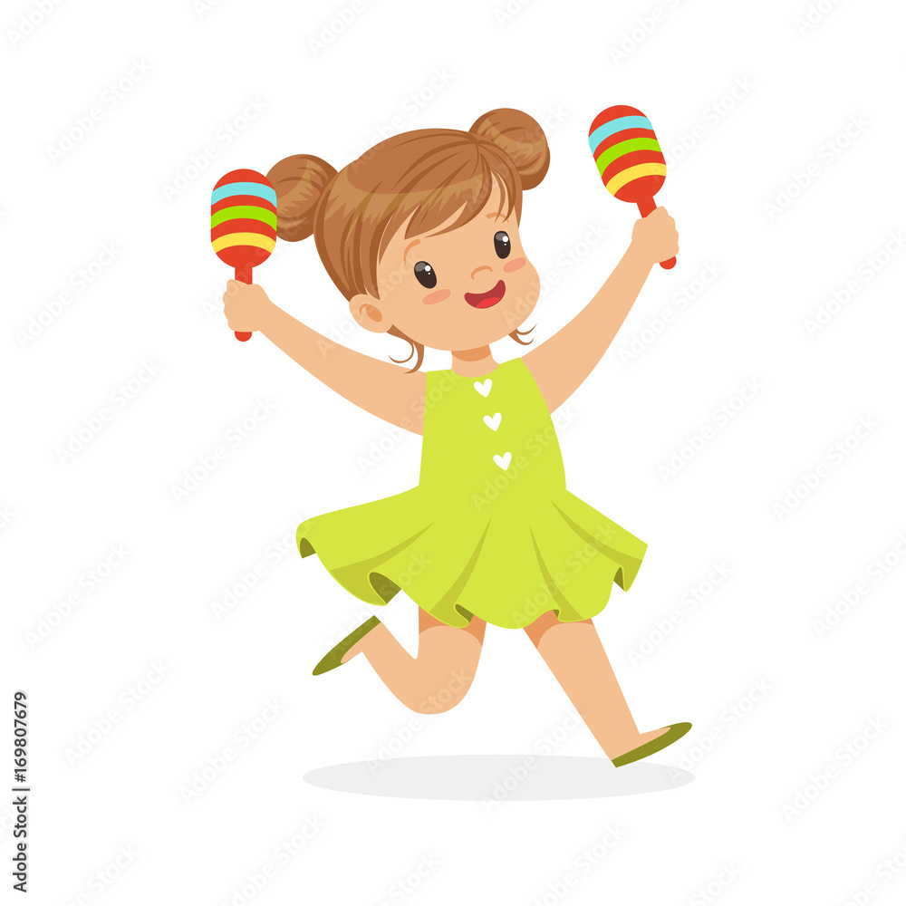 Sweet little girl playing maracas, young musician with toy musical ...