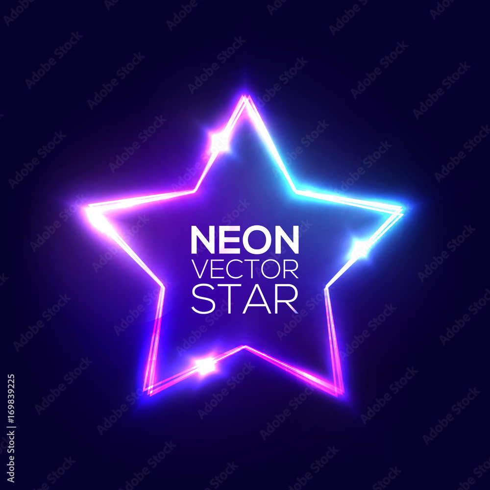 Abstract Neon Star. Electric Frame. Night Club Sign. 3d Retro Light ...