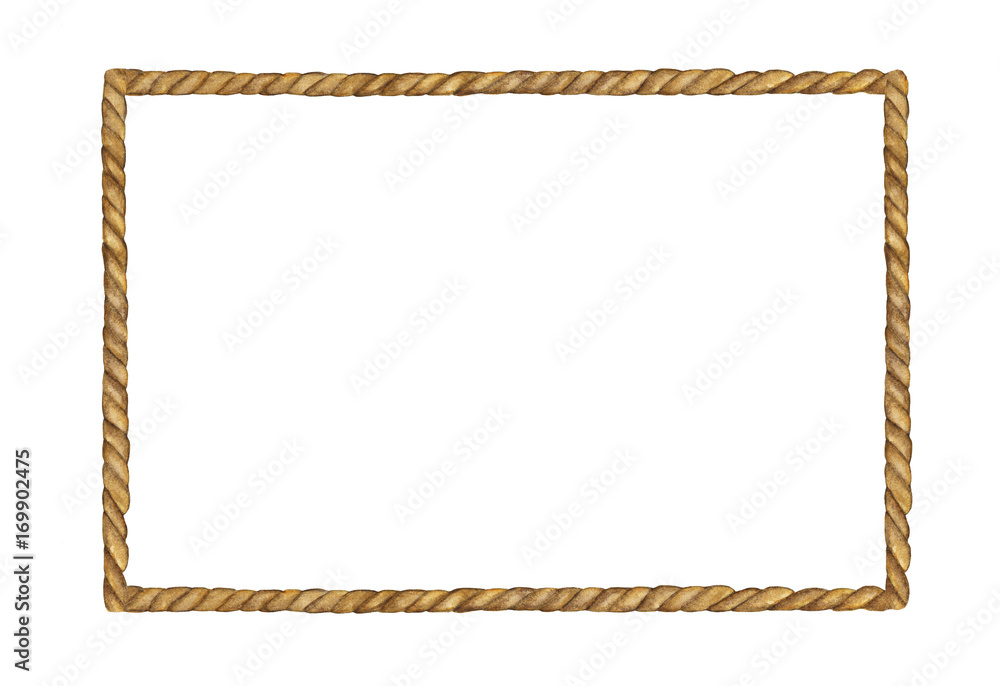 Watercolor painting of Brown Rope frame on white background Stock ...