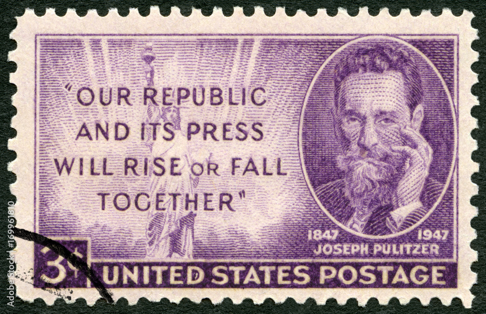 USA - 1947: shows Joseph Pulitzer (1847-1911) Birth Centenary ...