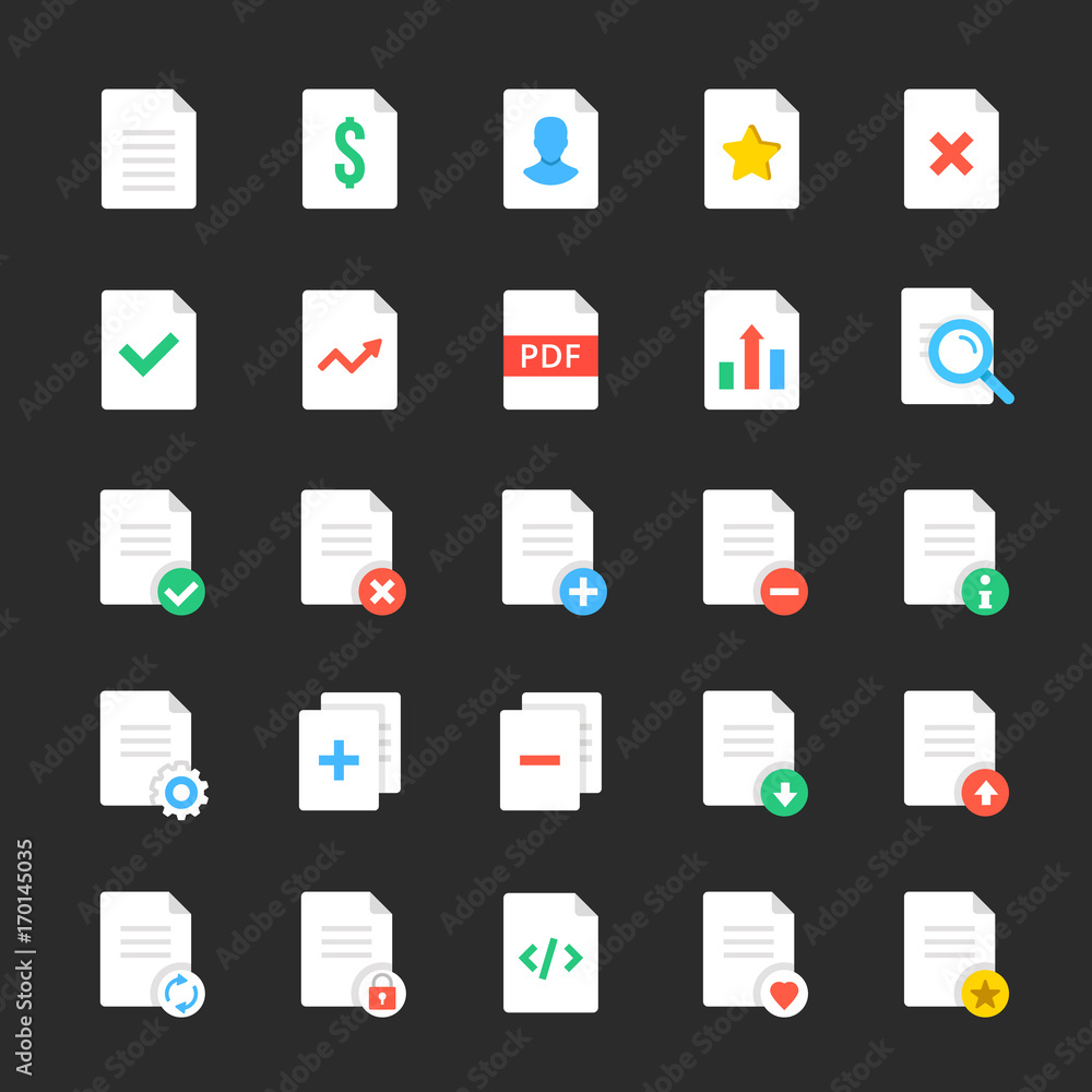 Document icons set. Computer files user interface pictograms. File ...