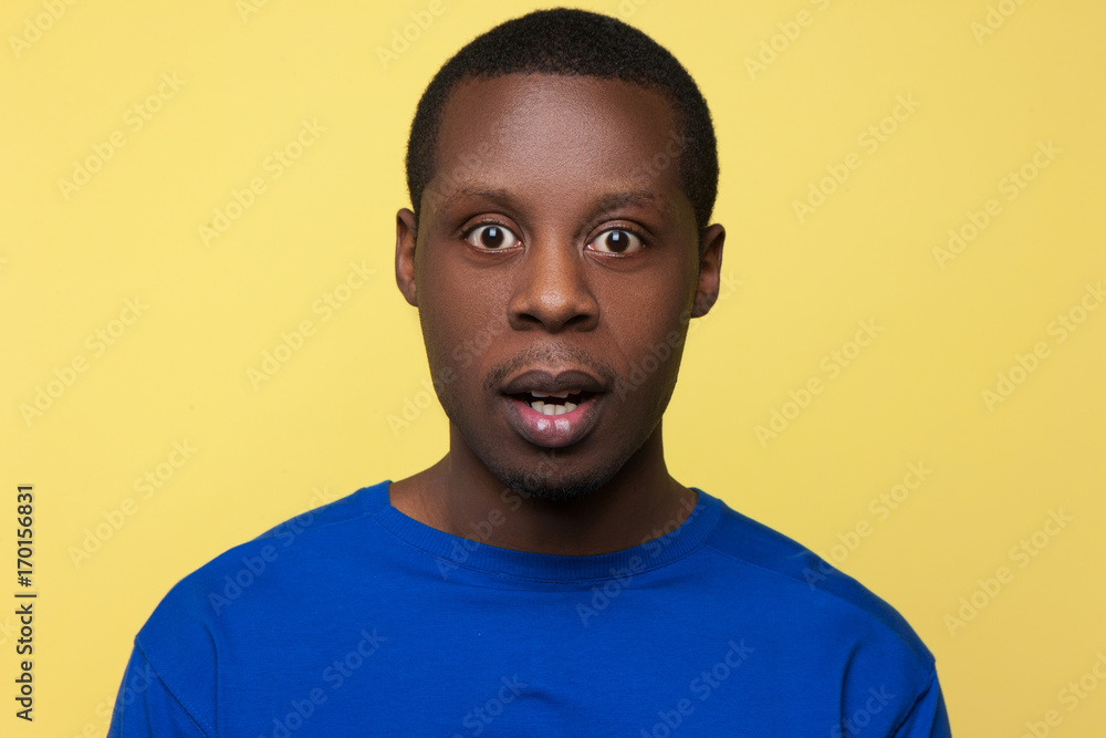 Astonished African American. Surprise emotion. Shocking news for black ...