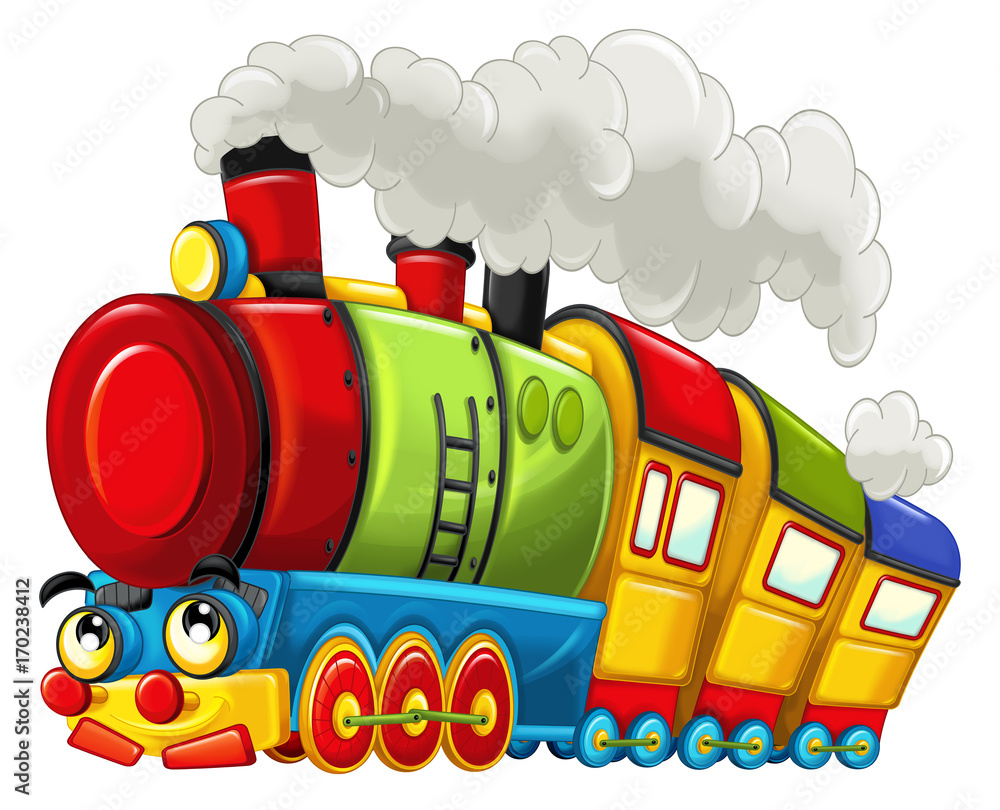 Cartoon funny looking steam train - isolated - illustration for ...