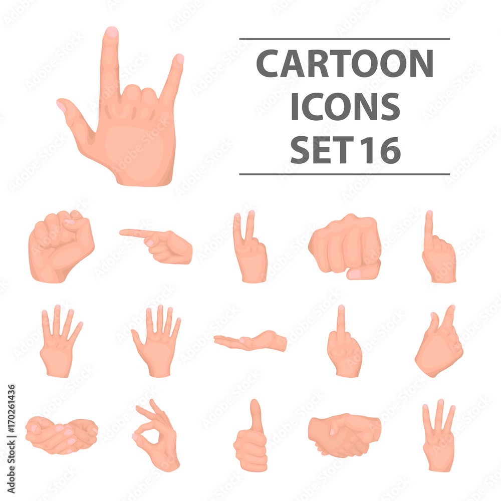 Hand gestures set icons in cartoon style. Big collection of hand ...