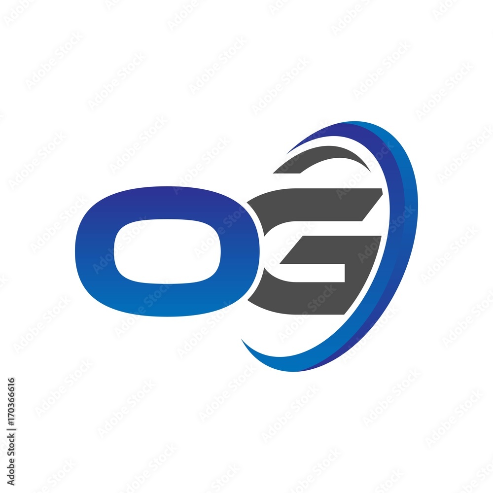 vector initial logo letters og with circle swoosh blue gray Stock ...