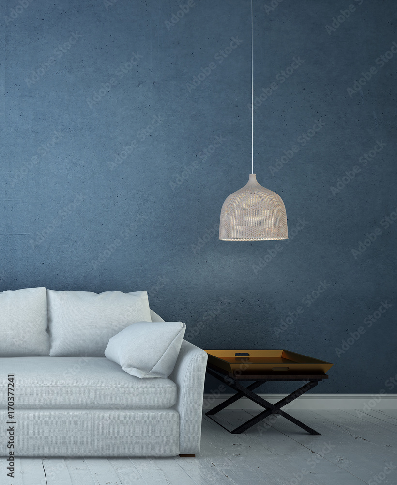 interior design of living room sofa and blue wall texture backgrond ...