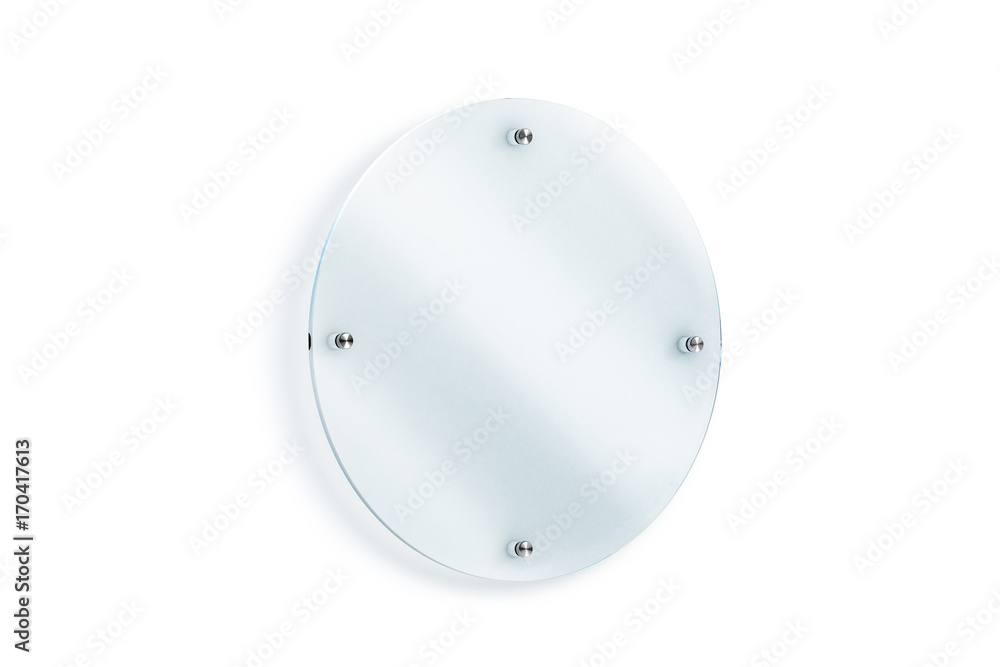 Blank round glass sign plate wall-mounted mockup, 3d rendering. Clear ...