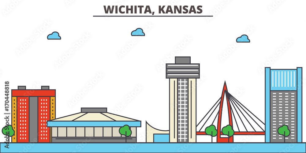 Kansas, Wichita.City skyline: architecture, buildings, streets ...