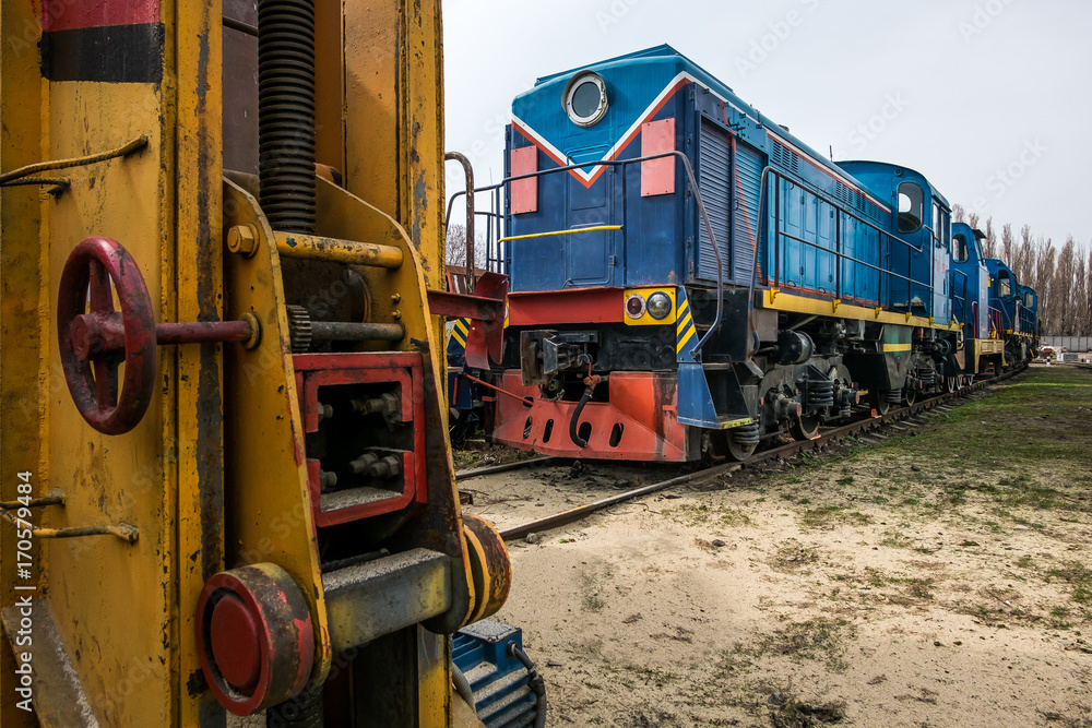big russian locomotive in the repair workshop for old trains Stock ...