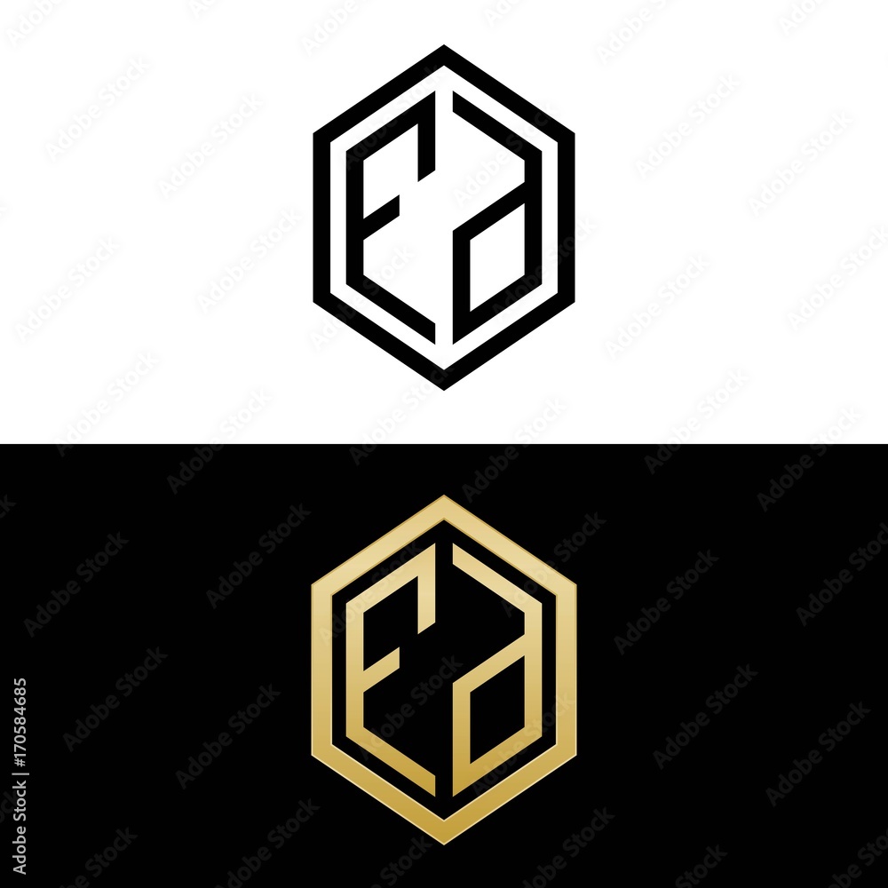 initial letters logo fd black and gold monogram hexagon shape vector ...