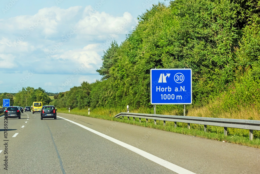 freeway road signs on Autobahn A81 showing exit to Horb am Neckar Stock ...