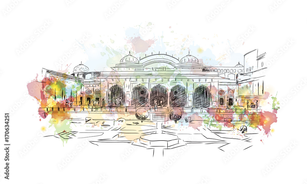 Watercolor sketch of Amer fort Jaipur India in vector illustration ...